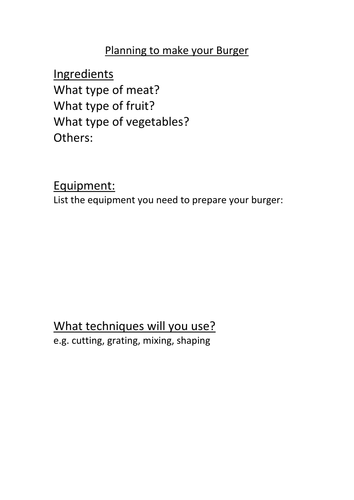 Burgers - Planning to make your burger | Teaching Resources