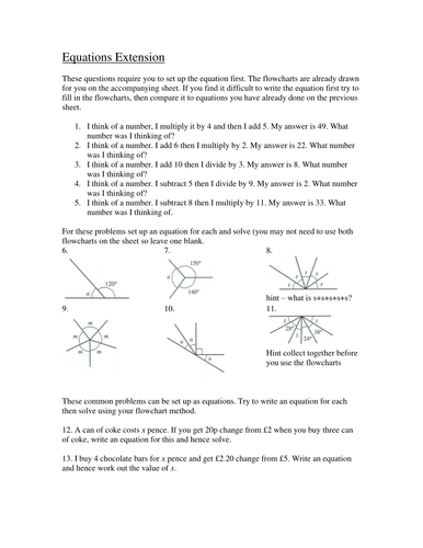 Setting up equations - extension to solving | Teaching Resources