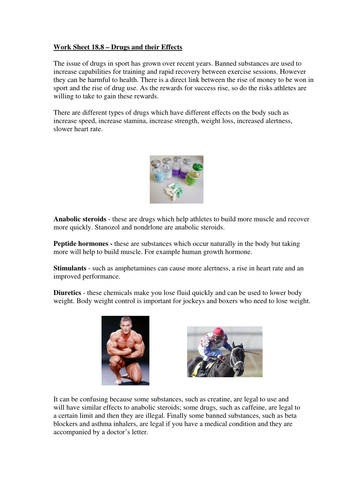 Extended Certificate in Sport - Drugs Worksheet | Teaching Resources