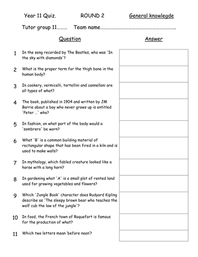 Quiz for tutor time. Mixed topics weekly | Teaching Resources