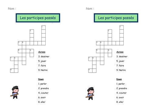 Les participes passés - Crosswords | Teaching Resources