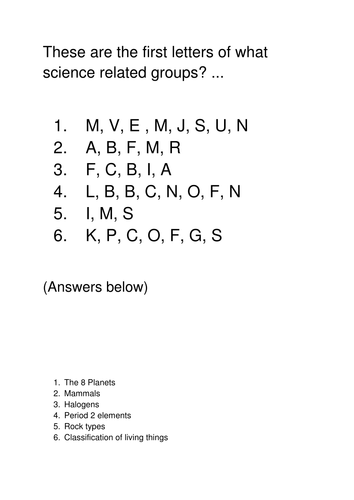 Science Groups quiz | Teaching Resources