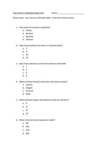 AQA GCSE Chemistry Unit 1 Multiple Choice Test | Teaching Resources AQA GCSE Chemistry Unit 1 Multiple Choice Test | Teaching Resources