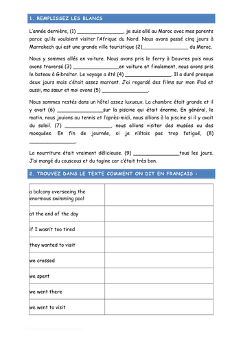 Mes vacances (Past tense) | Teaching Resources