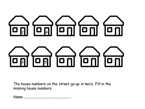 Count in 2s worksheet - house numbers | Teaching Resources