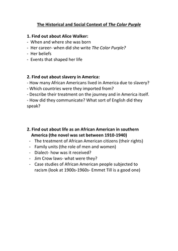 Historical context in The Color Purple | Teaching Resources