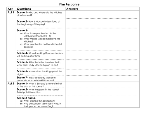 Questions for EVERY SCENE in Macbeth! | Teaching Resources