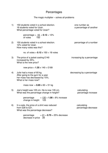 Percentages worksheet and mixed questions | Teaching Resources