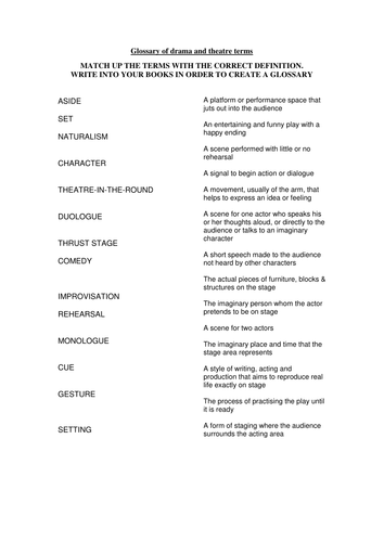 Matching up drama/theatre terms | Teaching Resources