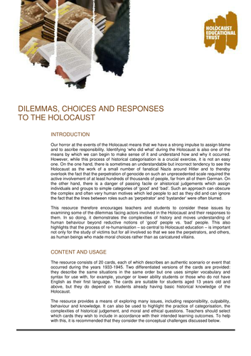 Dilemmas, Choices and Responses to the Holocaust | Teaching Resources