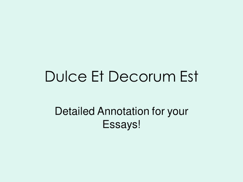 Dulce et Decorum Est- lesson | Teaching Resources