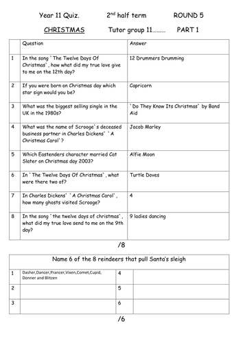 Tutor group quiz christmas theme | Teaching Resources