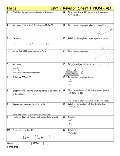 GCSE Maths Unit 2 Higher revision sheets | Teaching Resources GCSE Maths Unit 2 Higher revision sheets | Teaching Resources