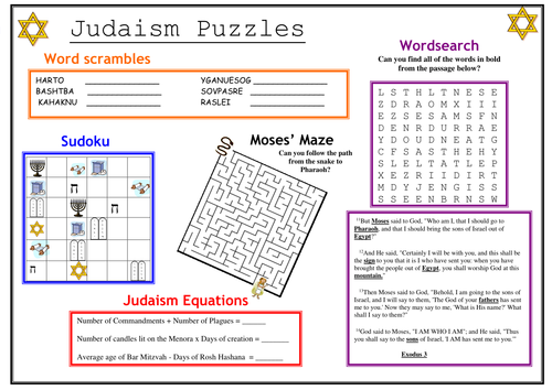 Judaism Puzzle sheet | Teaching Resources