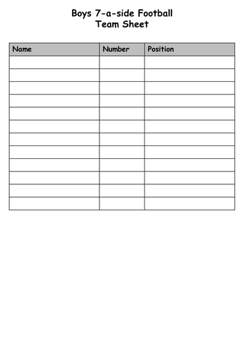 Football teamsheet and formation | Teaching Resources