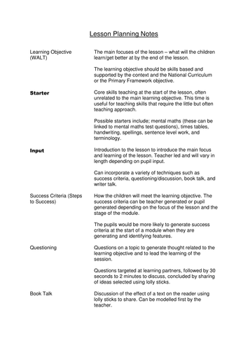 Planning notes and terminology | Teaching Resources