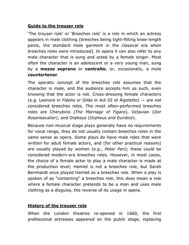 The Trouser Role | Teaching Resources