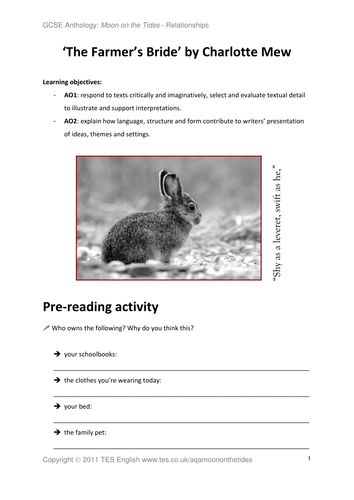 'The Farmer's Bride' by Charlotte Mew | Teaching Resources