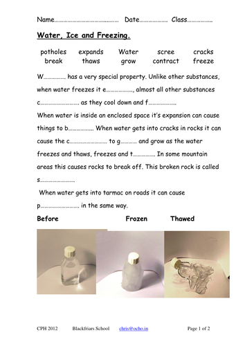 Water - Freezing and Expansion | Teaching Resources