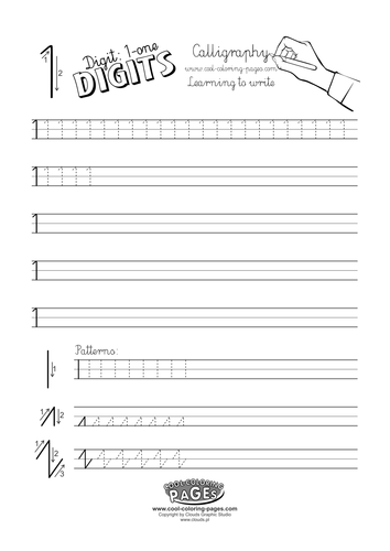 Calligraphy for Kids: Digit / Number 1 | Teaching Resources