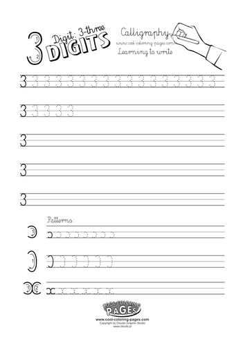 Calligraphy for Kids: Digit / Number 3 | Teaching Resources