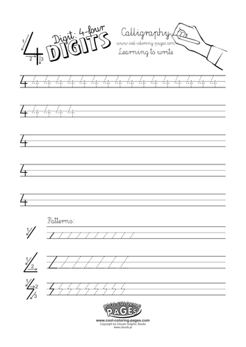 Calligraphy for Kids: Digit / Number 4 | Teaching Resources