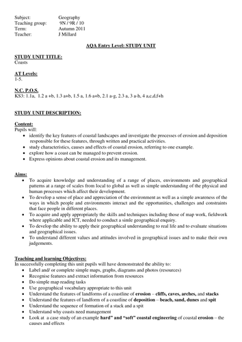 Entry level geography unit coasts | Teaching Resources