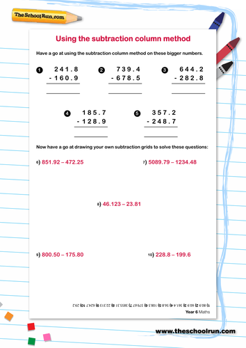 Using the subtraction column method | Teaching Resources