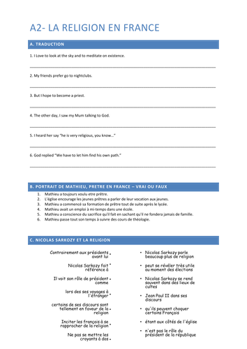 A2 En quete de soi / La religion | Teaching Resources