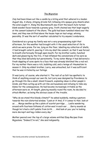 'My family and other animals' figurative language | Teaching Resources