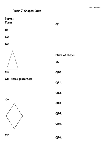 KS3 Shapes quiz | Teaching Resources