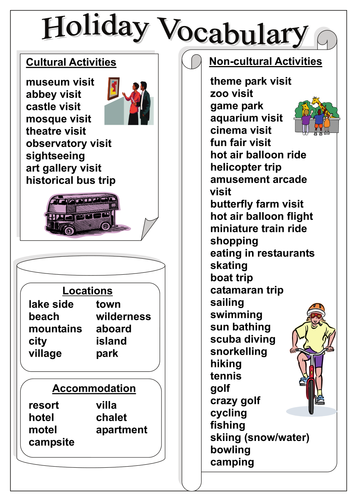Holiday vocabulary | Teaching Resources