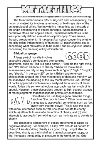 Meta Ethics 1st half of SOW | Teaching Resources
