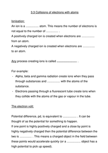 Collisions of Electrons notes for As Level Physics | Teaching Resources