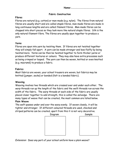 Fabric construction | Teaching Resources