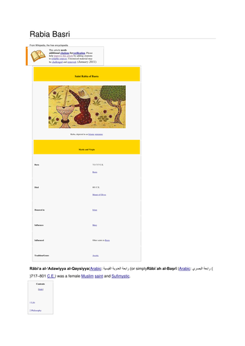 Rabia Basri, example of Woman Muslim 'saint' | Teaching Resources
