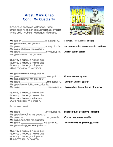 Me gustas tú by kessia - Teaching Resources - TES