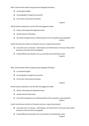 Writing to Persuade- Celebrity Letter | Teaching Resources