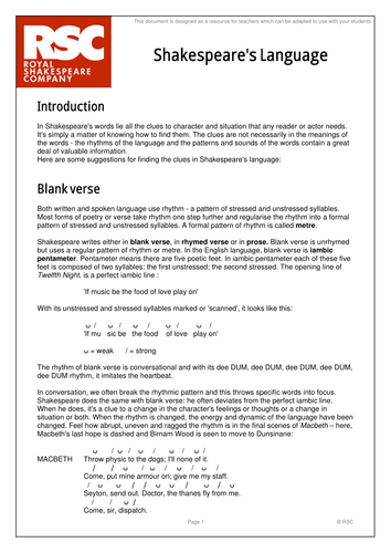 Shakespeare's Language RSC Reference | Teaching Resources
