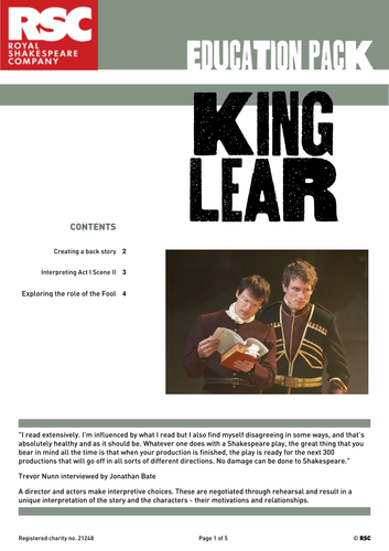 King Lear 2010 Teacher Pack (2) | Teaching Resources