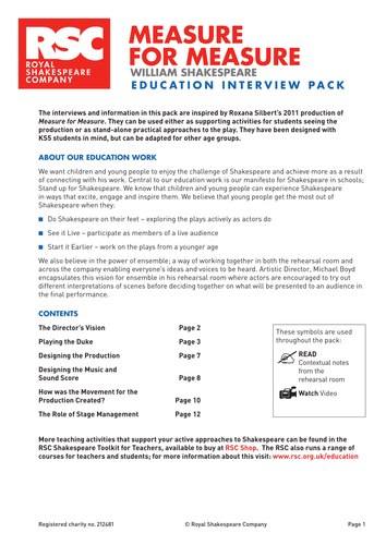 Measure for Measure 2011 Teacher Pack | Teaching Resources