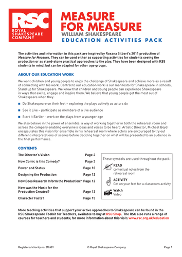 Measure for Measure 2011 Teacher Pack | Teaching Resources