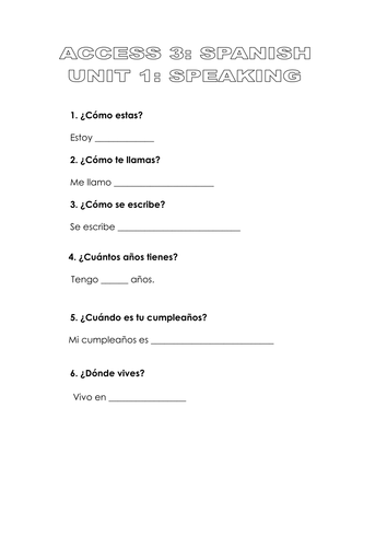 Spanish Access 3 activities/assessments | Teaching Resources