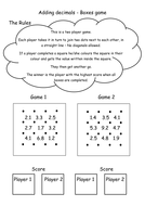 adding decimals - 'Boxes' game. (Adding 1 Dp) | Teaching Resources