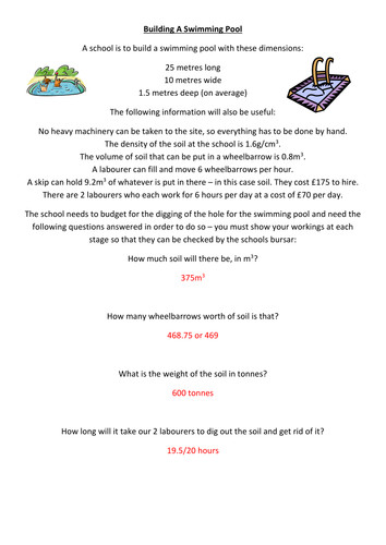 Building A Swimming Pool | Teaching Resources