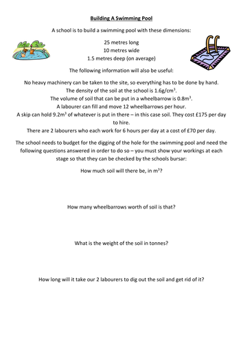 Building A Swimming Pool | Teaching Resources