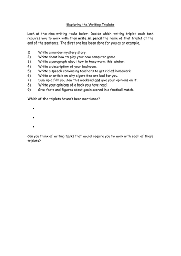 Exploring The Writing Triplets Starter Quiz | Teaching Resources