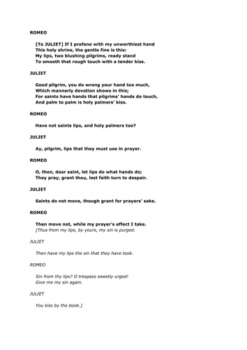 Romeo and Juliet Act 1 Scene 5 Courting Sonnet | Teaching Resources