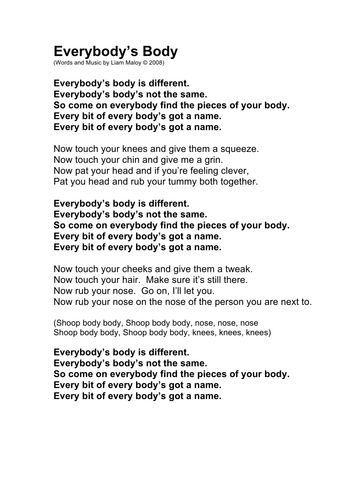 Parts of the body song - 'Everybody's Body' | Teaching Resources