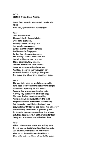 A Midsummer Night's Dream Act II | Teaching Resources